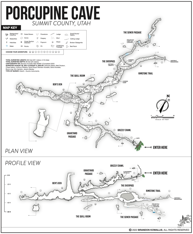 Porcupine Cave Map - Brandon Kowallis